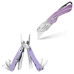 FantastiCAR Purple Utility knife Box cutter with Extra Blades and Multifunctional Pliers Set, Stainless Steel Body and Gift Packaging Box