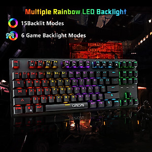 Mechanical Gaming Keyboard and Mouse Combo-CHONCHOW TKL 87 Keys Blue Switche RGB Rainbow Backlit Keyboard 3200DPI Mice with 6 Button Value Combo for PS4 Xbox Laptop Windows PC Gamer