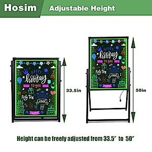 Hosim Standing A-Frame LED Message Writing Board, 32” x 24" Illuminated Erasable Neon Effect Restaurant Menu Sign, Flashing Mode DIY Message Chalkboard for Kitchen Wedding Promotions