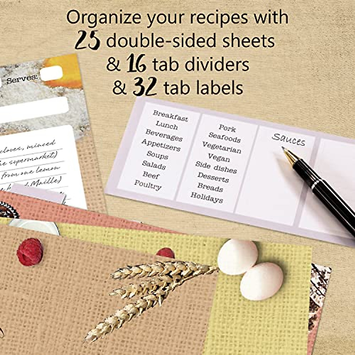 Recipe Binder with Sheets, 3 Ring Full Page Organizer Kit 8.5x11 in. Book Binder with 25 Sheets & 16 Dividers & 32 Labels & 50 Plastic Sleeves. DIY Family Cookbook for Recipes (Bakery)