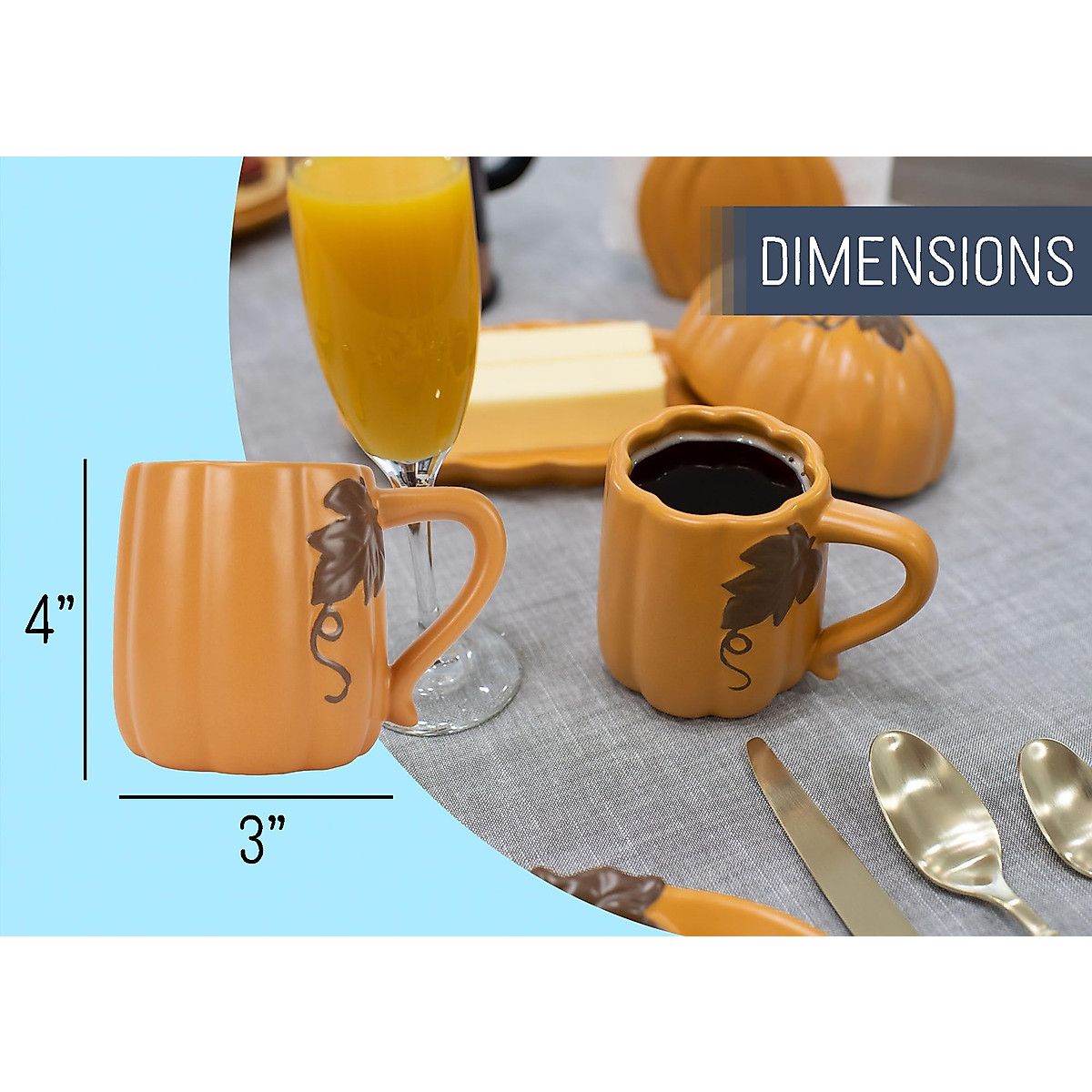 Nat & Jules Pumpkin Shaped 12 ounce Ceramic Coffee Mugs: Perfect for Halloween, Thanksgiving and Fall Kitchen & Home Collections - Set of 2, Orange