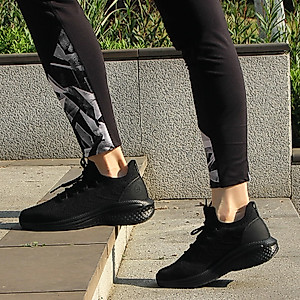 Pujcs Womens Sneakers Slip On Walking Shoes Breathable Running Shoes Lightweight Mesh Gym Shoes Non Slip Workout Shoes All Black Size 9