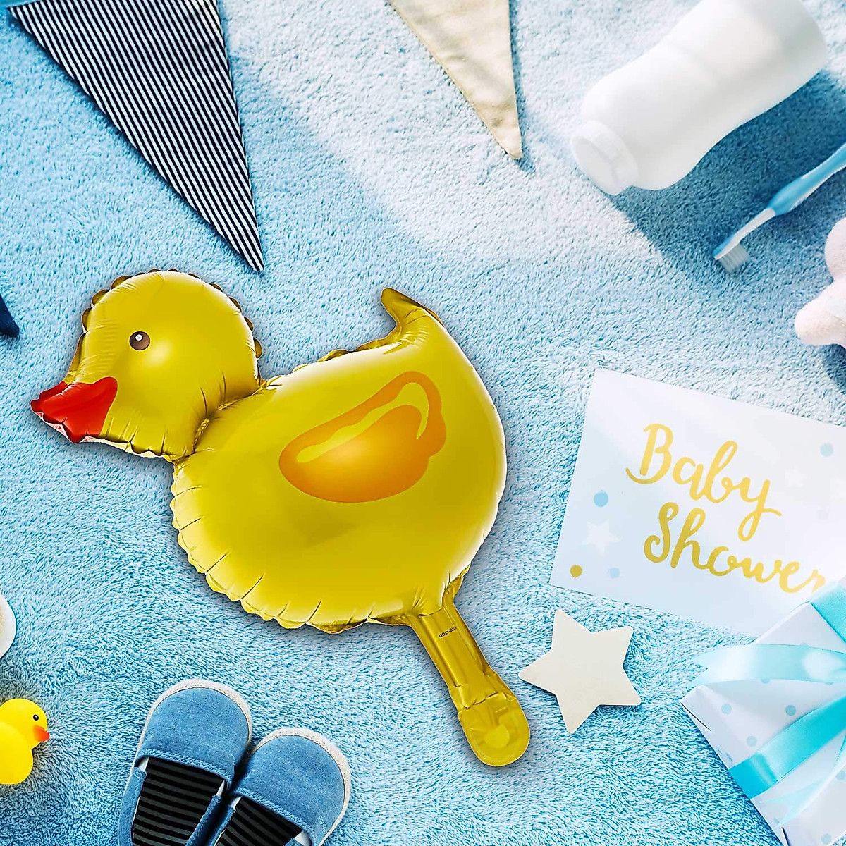 Gejoy 16 Pieces Mini Duck Balloon Foil Balloons with 2 Rolls Gold Ribbons for Birthday Baby Shower Party Decoration