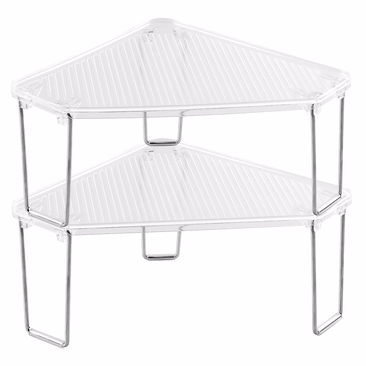 mDesign Plastic/Steel Freestanding Foldable Corner Stackable Organizer Shelf for Kitchen, Counter, Pantry, Cabinet Storage, Holds Plates, Dishes, Ligne Collection, 2 Pack - Clear