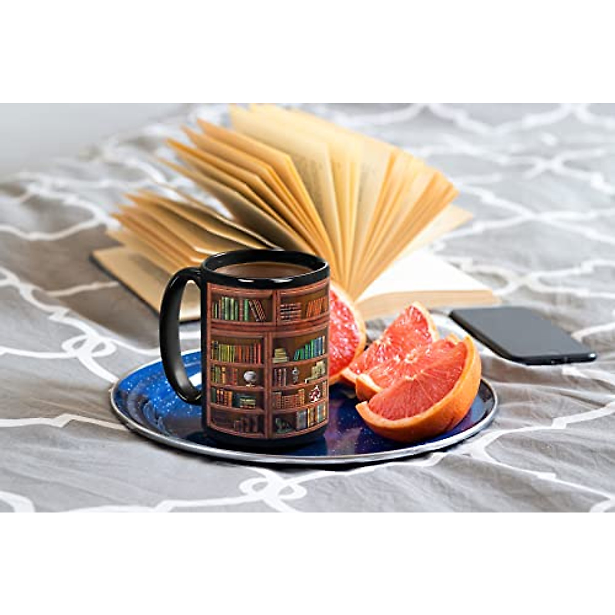 2IMT Library Bookshelf Mugs Book Lovers Coffee Mug - Librarian Coffee Mug Book Club Cup Bookish Items Bookworm Mug Gifts for Readers Book Lovers Black Mug 15oz