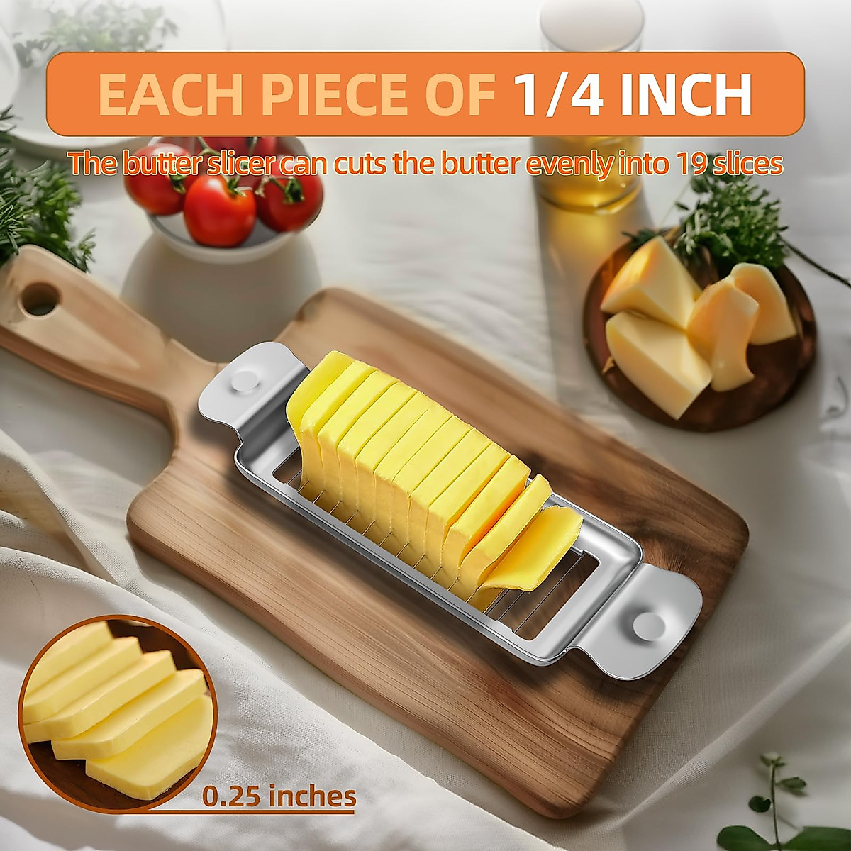 Butter & Cheese Slicer, ENLOY Stainless Steel Multipurpose Cheese Slicer Food Cutter, Cheese Slicer with Ergonomic handle for block cheese, Butter Slicer Cut Into 1/4 Inch on Average, Dishwasher Safe