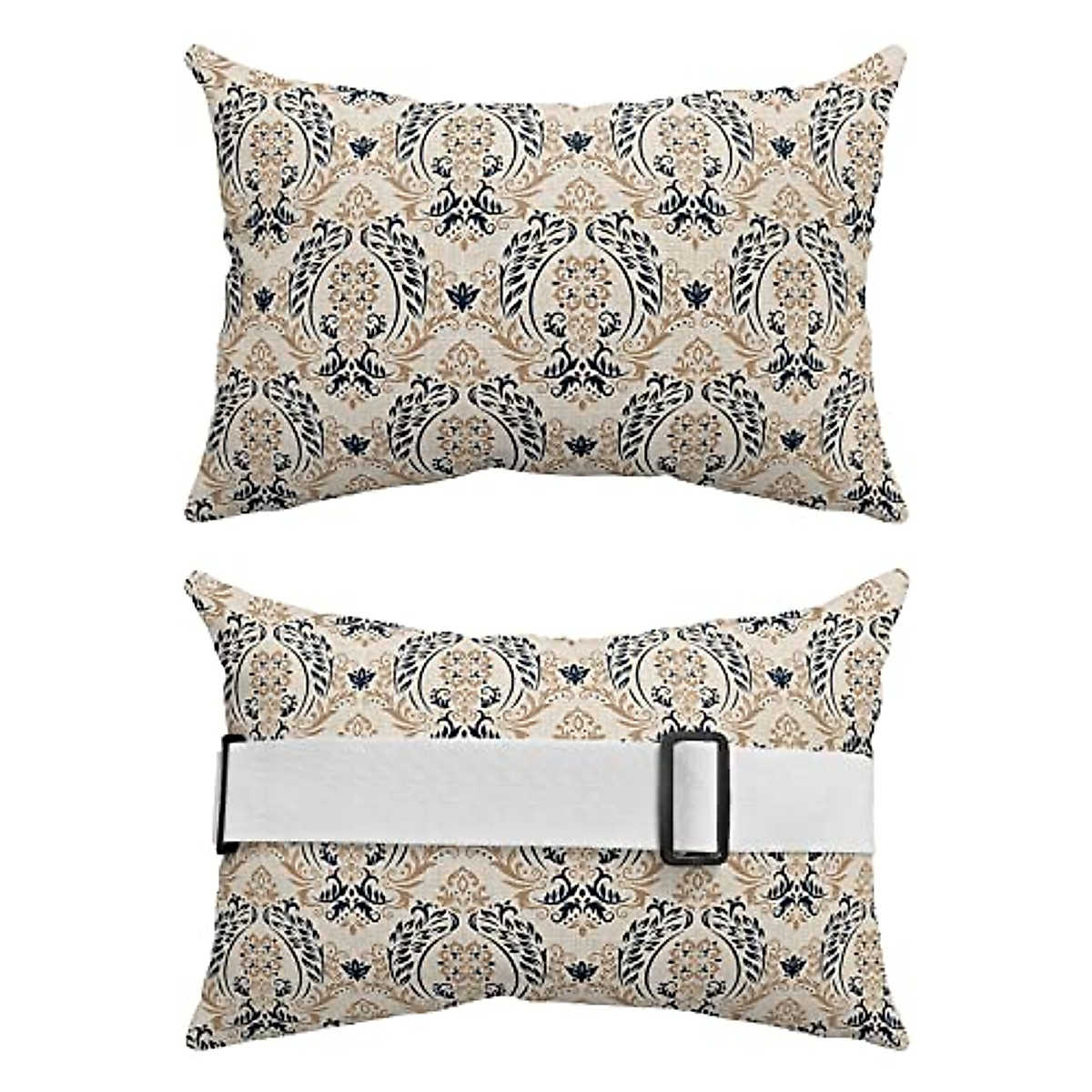 Recliner Head Pillow Ledge Loungers Chair Pillows with Insert Baroque Retro Mid-Century Black Euporean Lumbar Pillow with Adjustable Strap Outdoor Waterproof Patio Pillows for Beach Pool, 2 PCS