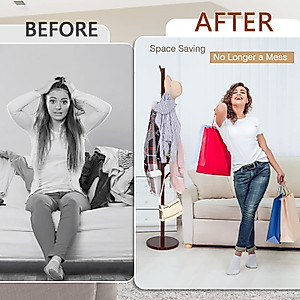 Wooden Coat Rack Freestanding Coat Tree with 4 Height Options and 9 Hooks, Sturdy Coat Rack Stand for Clothes/Bags/Hats, Easy Assemble Save Space for Entryway,Bedroom,Office,Narrow Place (Brown)