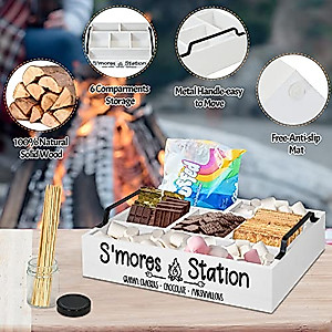Unistyle S'Mores Station Box S'Mores Bar Holder S'Mores Tray Station for Smores Kit,S'mores Caddy Organizer for Tabletop with Glass Jar and Sticks Camping BBQ Gift
