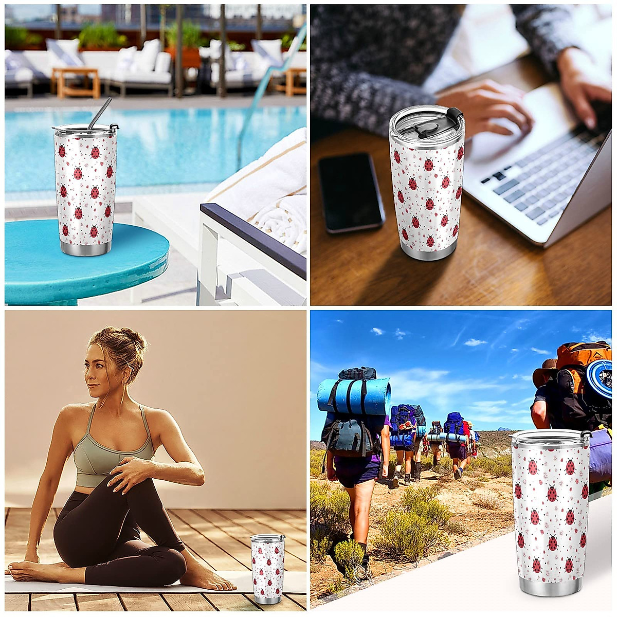 ALAZA Ladybugs Tumbler with Lids and Straws,Reusable Stainless Steel Vacuum Insulated Tumbler Cup,Iced Coffee Travel Mug Water Bottle 20oz(590ml) 47