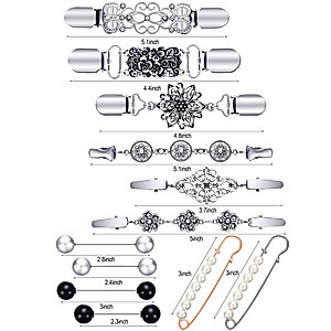 12 Pieces Vintage Sweater Shawl Clips Retro Cardigan Collar Clips Flower Pattern Shirt Dresses Clips Faux Pearl Brooch Pins for Women Girls (Stylish Design)