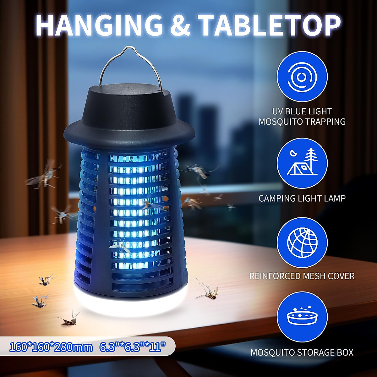 Swift Catch Bug Zapper Outdoor, Portable Mosquito Zapper 2 in 1 with LED Night Light,Waterproof Insect Zapper Electric Fly Trap,4000V Effective Mosquito Killer Ideal for Backyard,Patio,Camping,Fishing