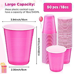 50 Count Party Cups 18 Ounce Disposable Plastic Cups for Wedding Birthday Party Beverage Drinking Water Cups for Indoor Outdoor Event Bachelorette Camping (Pink and White)