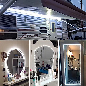 JUNWEN Battery Operated LED Strip Lights with Remote Daylight White, Timer, Dimmable, Waterproof, 13.2ft 240 LED Light Strip Suitable for Stairs, Wardrobe, Kitchen, Bedroom, Party, 2 Pack of 6.6ft.