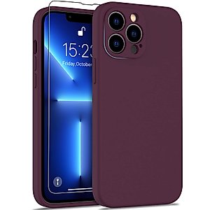DEENAKIN Compatible with iPhone 13 Pro Max Case with Screen Protector - Silky Soft Silicone - Enhanced Camera Cover - Slim Fit Protective Phone Case for Women Girls 6.7" - Plums Color