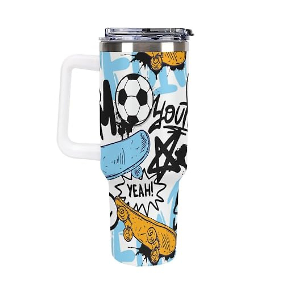 Niapessel Leak Proof Tumbler, Insulated Water Bottles with Straw, Skateboards And Graffiti Words Insulated Cup with Handle 40 Oz Stainless Steel Flask for School, Travel, Car, Sports, Work