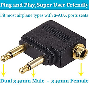 Warmstor Dual 3.5mm Male to 3.5mm Female Airplane Airline Flight Headphones Adapter Gold Plated (4 Pack)