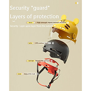 Children's Cat Ears Motorcycle Half Helmet, Retro Electric Open Face Scooter Helmet with Visor DOT Approved Anti-Collision Bike Moped Cruiser ATV Street Helmet for Youth Kids -C