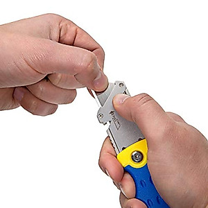Estwing Folding Lock Back Utility Knife/Box Cutter Tool with Disposable Razor Blade, Ergonomic Handle, Belt/Pocket Clip