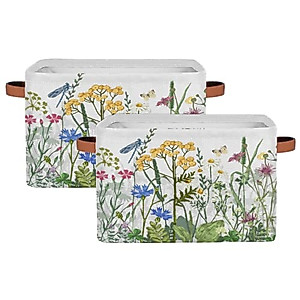 Storage Basket Bin, Flower Herb Butterfly Dragonfly Large Collapsible Storage Cube Box with Handle Durable Waterproof Closet Shelf Organizer for Toy Nursery Bedroom Laundry Basket, 1 Pcs