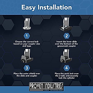 Proven Industries Model GB Trailer Lock, Fits Bulldog Gooseneck Trailer Couplers, Made in The USA, 8-Inch Bottom Plate, (Black)