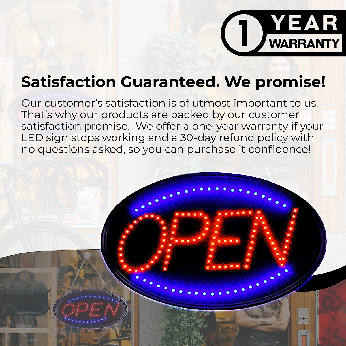 LED Open Signs for Business - 23 x 14 inch (X-Large Size) Open Sign - Neon LED Open Sign with Two Modes (Flashing & Steady) Includes Business Hours Signs & Reversible Open Closed Signs