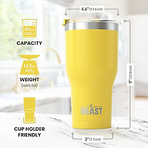 Beast 40 oz Tumbler Stainless Steel Vacuum Insulated Coffee Ice Cup Double Wall Travel Flask (Lemon)