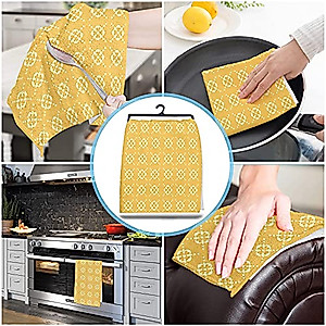 BULING Super Absorbent and Lint Free Kitchen Towels Yellow Morocco Flower Patterned 2PCS Reusable Cleaning Cloths, Soft Tea Towels, Table Cleaning Cloths, Dish Towels for Drying Dishes