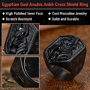 FaithHeart Customized Engrave Old-school Women Anubis Band Ring Stainless Steel Shield Shape Ankh Protection Jewelry