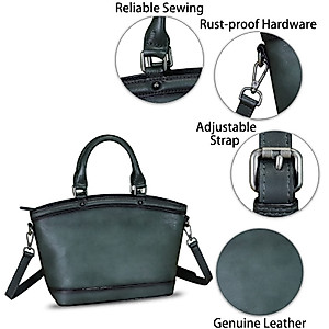 Genuine Leather Handbags for Women Satchel Top Handle Bags Handmade Vintage Crossbody Handbags Retro Tote Purse (Darkgrey)