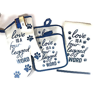 Kitchen Set -Oven Mitts and Pot Holders Sets with Kitchen Towels,- Heat Resistant Oven Gloves,Soft - -,Multi-Function Potholders Perfect for Cooking , Baking (4pcs) Love is a Four Legged Word