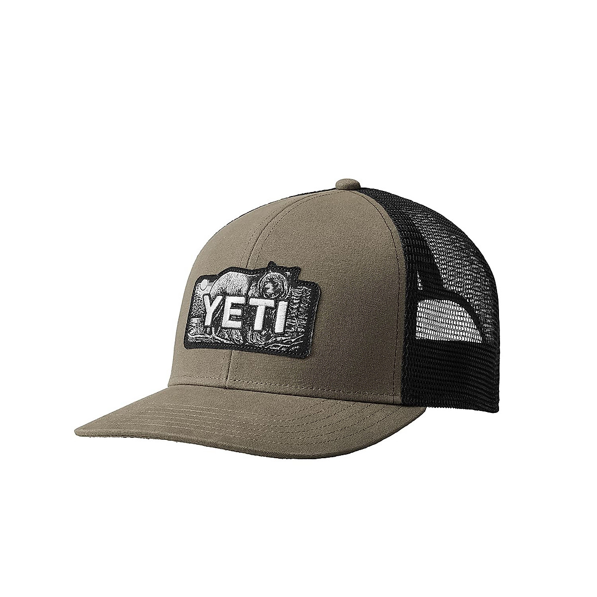 YETI Bear Badge Trucker Hat, Sharptail Taupe/Black, One Size