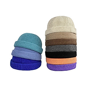 Croogo Watch Cap Work Beanie Knitted Docker Leon Brimless Hat Rolled Cuff Harbour Hat Retro Skull Cap Watch Cap,Black-CT47