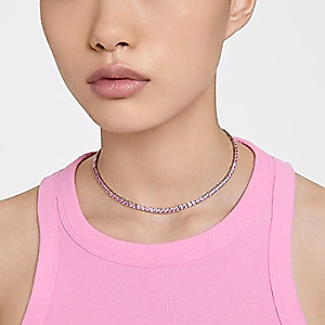 Swarovski Matrix Tennis Necklace with Bright Pink Crystals on a Rhodium Finished Setting, Size M, Part of the Swarovski Matrix Collection