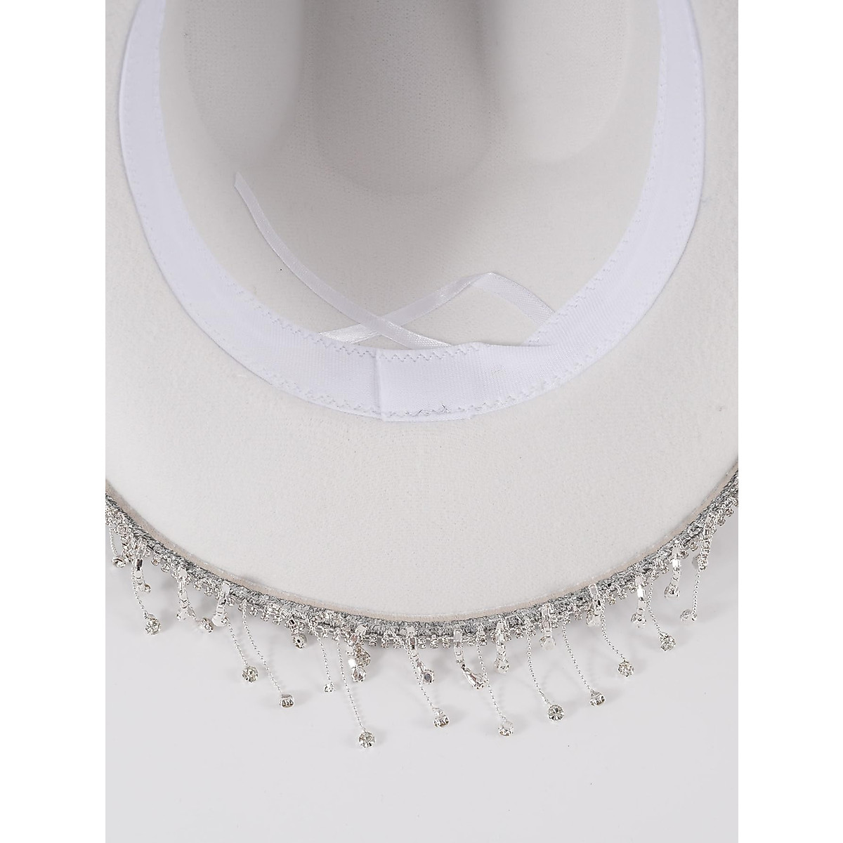 QWINEE Cowboy Hat for Adult Wide Brim Solid Color Western Cowboy Hat with Fringed Rhinestone Novelty Funny Party Cowgirl Hat Silver one-Size