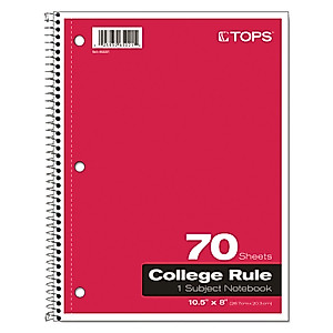 Oxford Spiral Notebook, 1-Subject, College Ruled Paper, 70 Sheets, Color May Vary, 1/Notebook (65021) (Pack of 1)