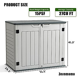 Zevemomo Resin Outdoor Storage Shed, All-Weather Horizontal Tool Shed w/o Shelf, Multi-Opening Door, Reinforced Floor, Lockable, 35 Cu.ft Capacity for Bike, Garbage Cans, Lawn Mower, Garden Tools