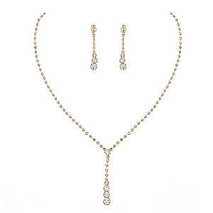 Yean Bride Silver Bridal Necklace Earrings Set Crystal Wedding Jewelry Set Rhinestone Choker Necklaces for Women (Gold)