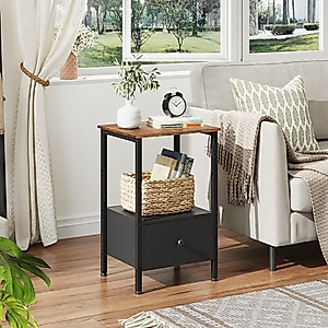 WLIVE Nightstand, Bedside Table with Adjustable Wooden Drawer, 2-Tier Night Stands for Couch, Bed, Sofa, End Table Side Table for Bedroom, Living Room, Black (1 Pack)