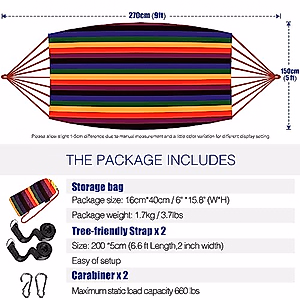 Anyoo Garden Cotton Hammock Comfortable Fabric Hammock with Tree Straps for Hanging Durable Hammock Up to 660lbs Portable Hammock with Travel Bag,Perfect for Camping Outdoor/Indoor Patio Backyard