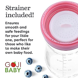 Goji Baby - 4 oz Silicone Baby Food Dispensing Spoon - 2 Pack - Great for 4+ Month Infants - Includes Stopper - Easy to Use and Mess-Free - Precise Food-Release Feeder - Great for Travel (Pink)
