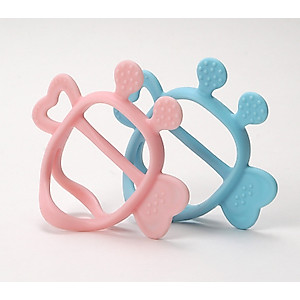 Mama’s tem Wearable Baby Teething Toys with Teether Handle, Eco-friendly Non-toxic BPA Free Pure Silicone, Easy to clean Infant Toys, Newborn Baby Gift (Pink)