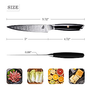 TUO Kitchen Utility Knife, 5 inch Paring Knife, Forged AUS-8 Japanese Steel, Non-Serrated Steak Knife, Ergonomic G10 Full Tang Handle with Gift Box, Falcon S Series