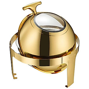 HONHPD 6.5 Quart Gold Round Chafing Dish Buffet Set, Stainless Steel Roll Top Chafer for Catering, Food Warmer with Glass Window for Party Wedding Catering Banquet Graduation Event