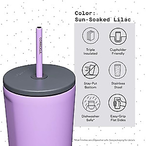 Corkcicle Cold Cup Insulated Tumbler with Lid and Straw, Sun-Soaked Lilac, 24 oz – Reusable Water Bottle Keeps Beverages Cold for 12hrs, Hot 5hrs – Cupholder Friendly Tumbler, Lid for Flexible Sipping
