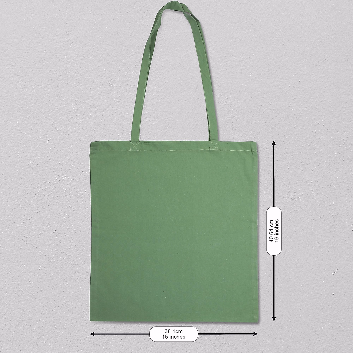 Urban Villa 12 Pack Reusable Grocery Bags 15’’x16’’ with 27’’ long Handle Green Color 100% Cotton Tote Bags Medium Weight Grocery Shopping Cloth Bags Great Choice for Promotion Gift DIY Advertising