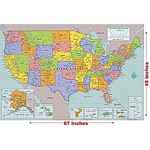 Extra-large USA Laminated Wall Map - 45'' high x 67'' wide