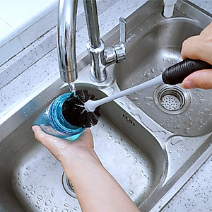 Bottle Brush with Nipple Cleaner, Long Handle Water Bottle Scrubbing Brush, Built for Cleaning Baby Bottles, Sippy Cups, Travel Coffee Mugs, Food Jars, Glasswares, Wine Decanters, Tumblers, 3 Pack