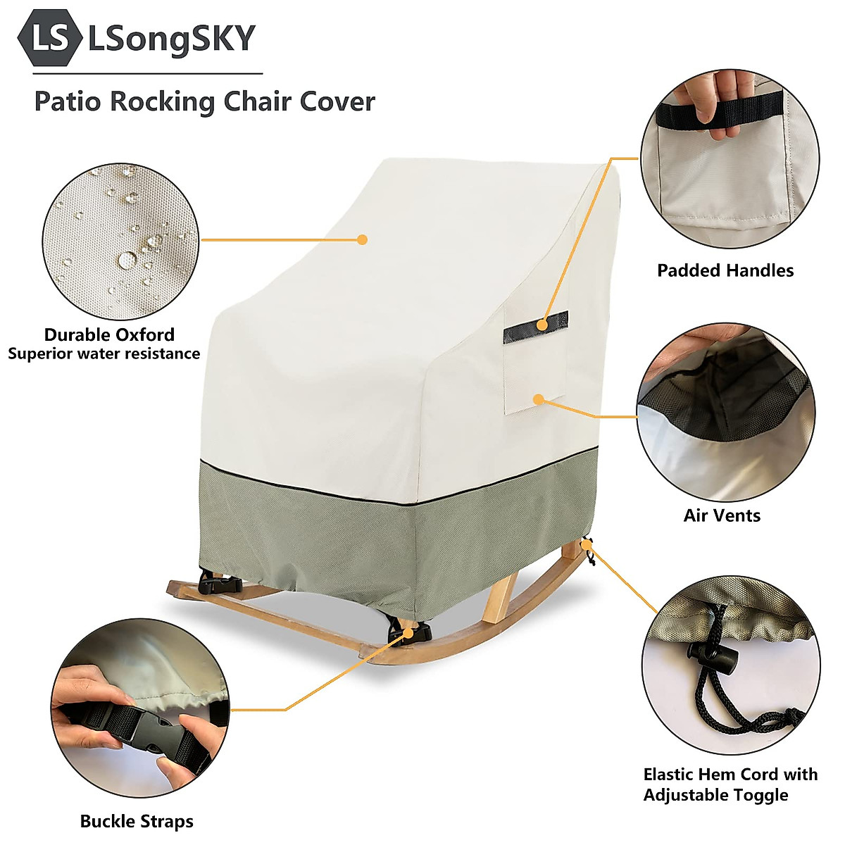 LSongSKY Outdoor Rocking Chair Cover 2 Pack, 100% Waterproof Heavy Duty Chair Covers, Patio Rocking Chair Covers for Outdoor Furniture, 26" W x 32.5" D x 43" H inches, White & Grayish Green