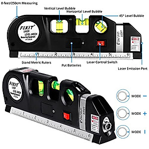 Laser Level, Semlos Multipurpose Line Laser Leveler Tool Cross Line Lasers With 8FT/2.5M Standard Measure Tape and Metric Rulers for Hanging Pictures Tile Walls